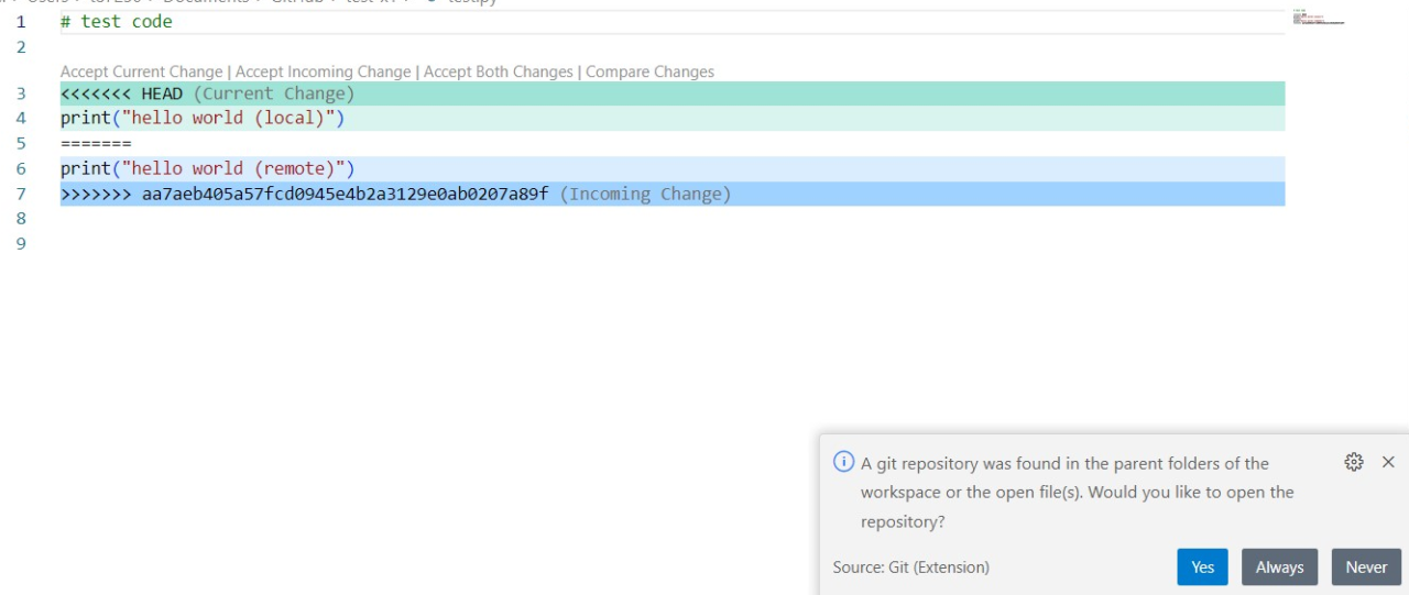 GitHub ConflictファイルをVSCodeで3Wayマージする